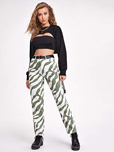 WDIRARA Women's Zebra Print High Waisted Button Jeans Casual Denim Pants Multicolored S
