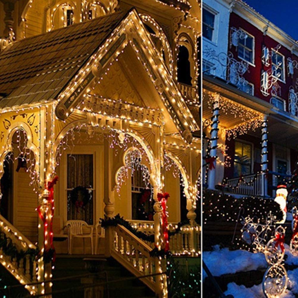 Twinkle Star Outdoor String Lights Christmas Lights 200 LED 66ft Mini Green Wire Fairy Lights with 8 Lighting Modes, Christmas Tree Garden Wreath Party Wedding Indoor Decorations, Warm White