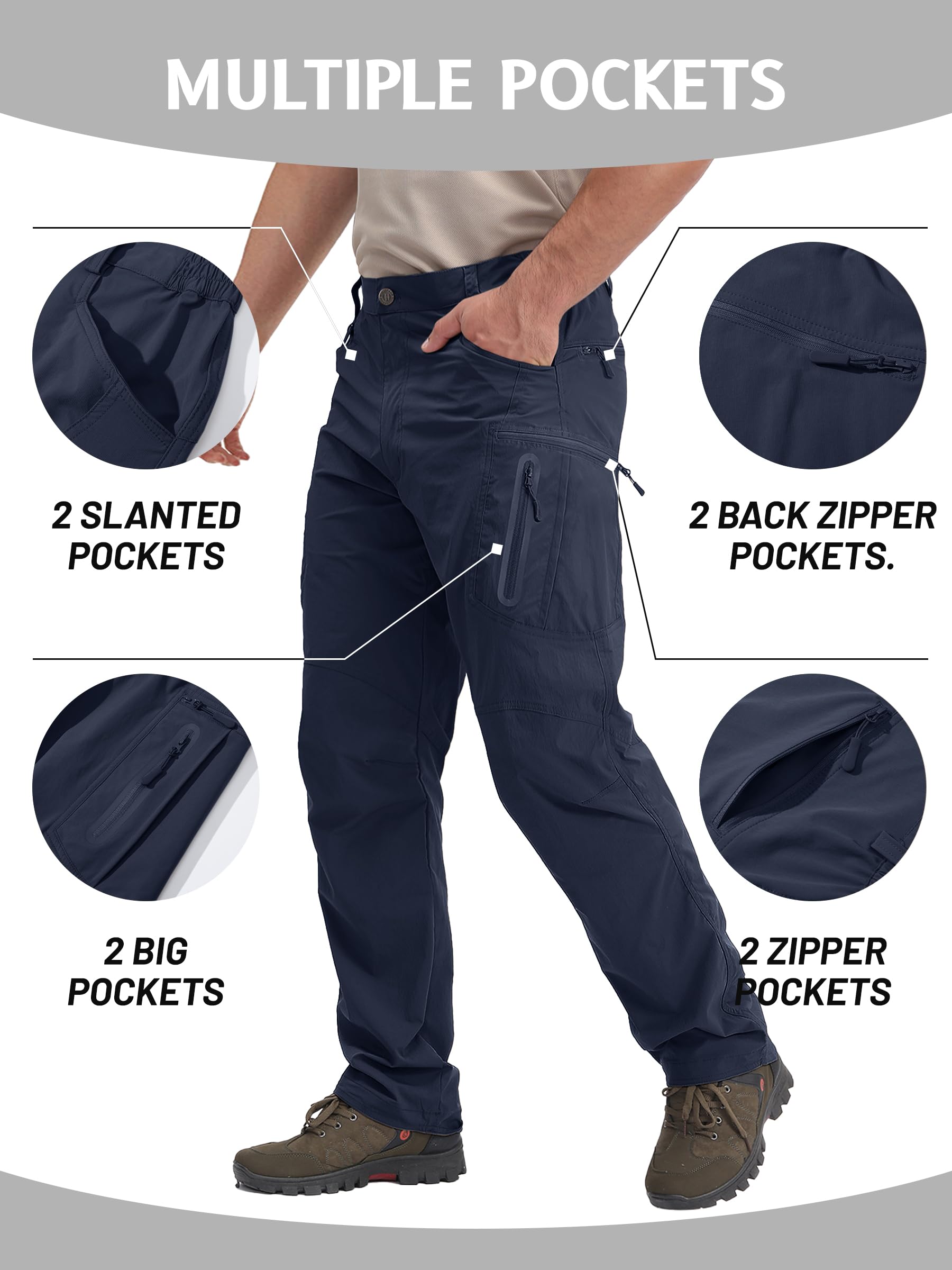 TACVASEN Men's Tactical Stretch Pants Quick-Dry Fishing Travel Hiking Pants Navy, 40