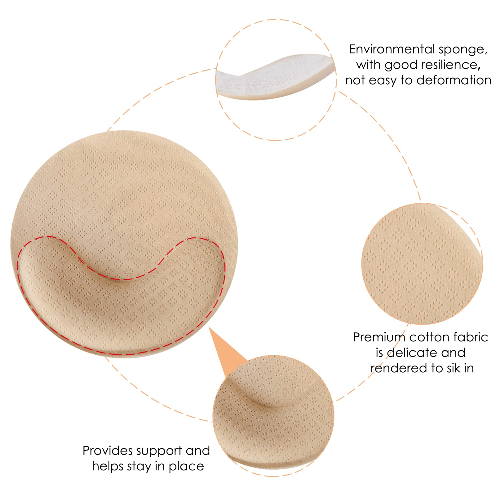 WLLHYF Round Bra Inserts Pads 2 Pairs Washable Sponge Bras Inserts Removable Bra Cups Inserts Bra Replacement Pad for Bikini Top Swimsuit Sports Bra (Skin Tone-Thicker Below)