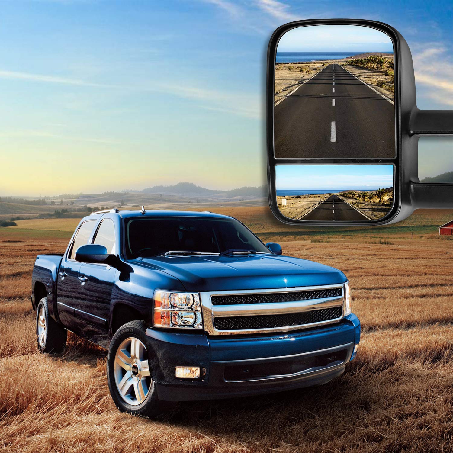 Towing Mirrors for Chevy Silverado, AAIWA Side Mirror for GMC Sierra, Power Heated Tow Mirrors with Arrow Signal Light for 2003-2007 GMC Sierra Silverado, 2 PCS