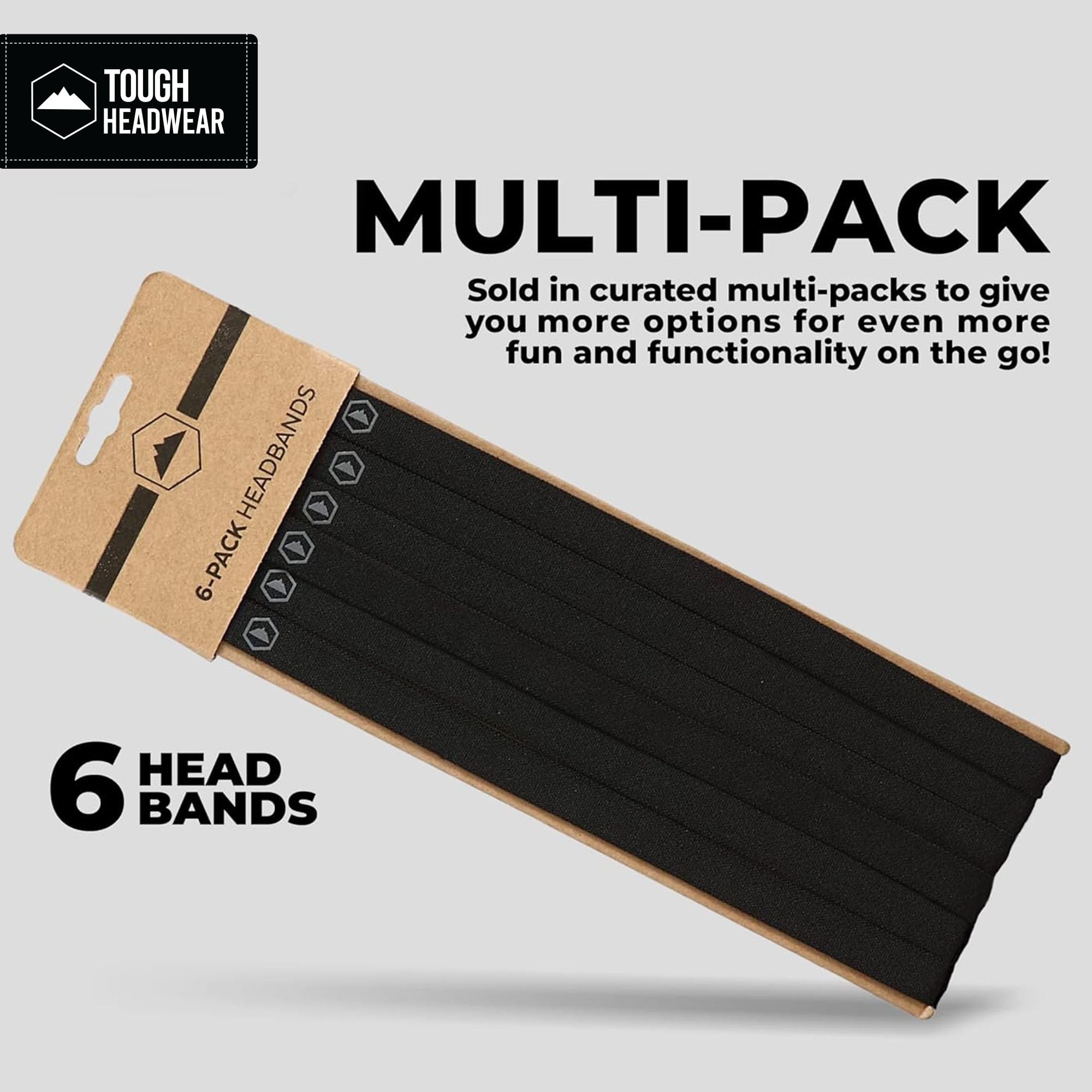 Tough Headwear Thin Elastic Sports Headbands for Women & Men, Workout, Running, Soccer Headband - 6 Black