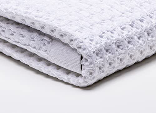 SUTERA - Silverthread Waffle Towel California - Grown Pima Cotton, Quick Drying, Ultra Soft, Lightweight and Absorbent - Waffle Weave Design - Luxury Towel (Bath, White) 31" x 57"