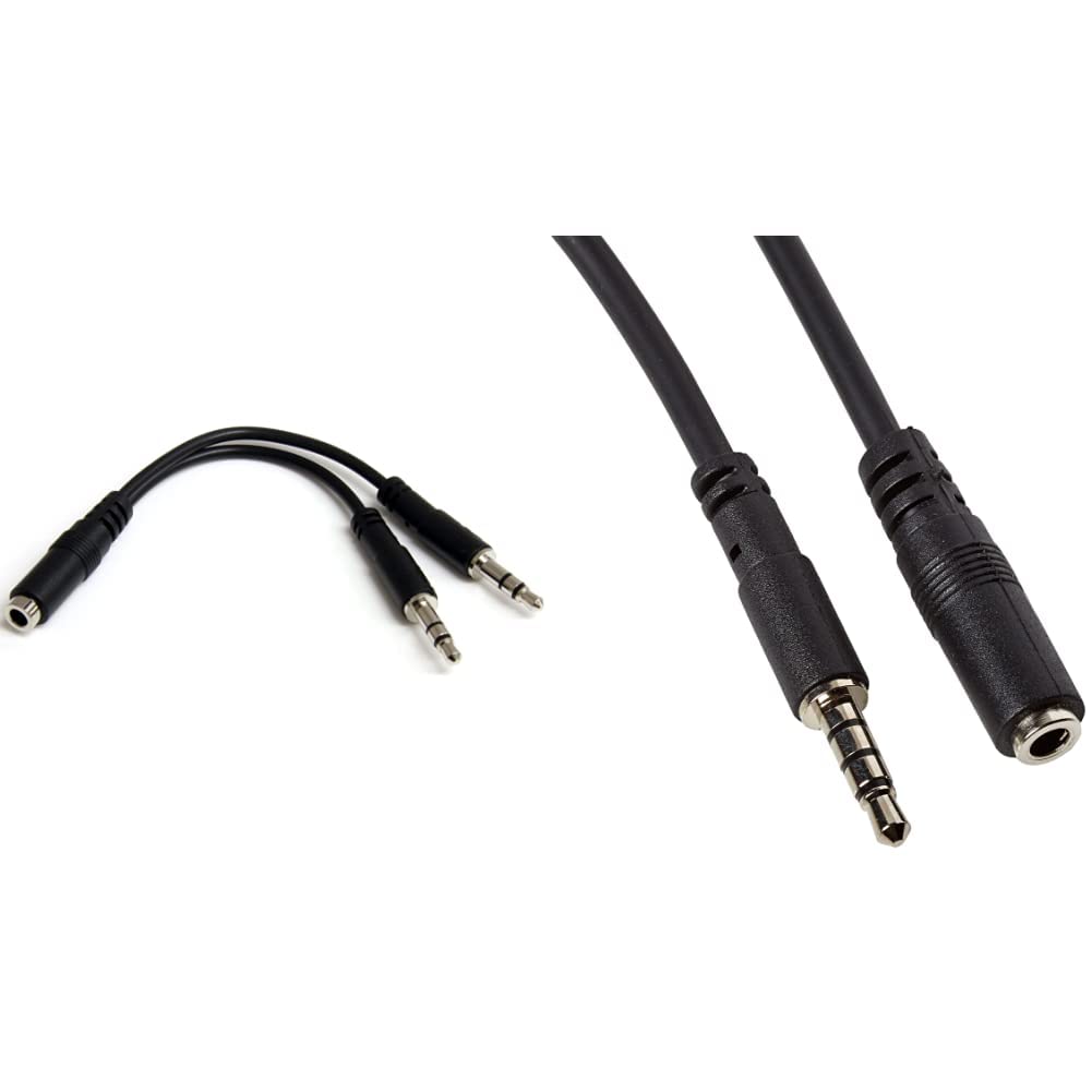 StarTech.com 3.5mm 4 Position to 2X 3 Position 3.5mm Headset Splitter Adapter & .com 2m 3.5mm 4 Position TRRS Headset Extension Cable