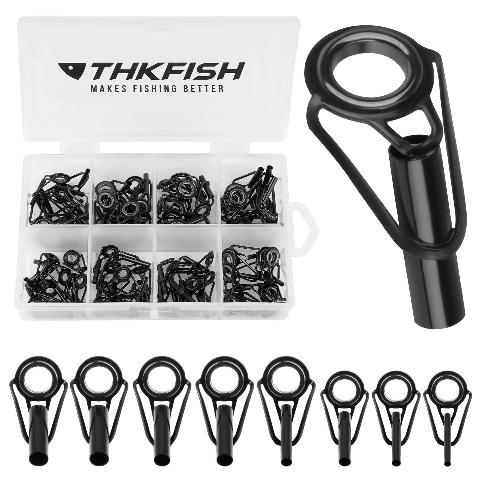 THKFISH Fishing Rod Tip Repair Kit Rod Repair Kit Small Freshwater Stainless Ceramic Repair Fishing Kits Black 80pcs