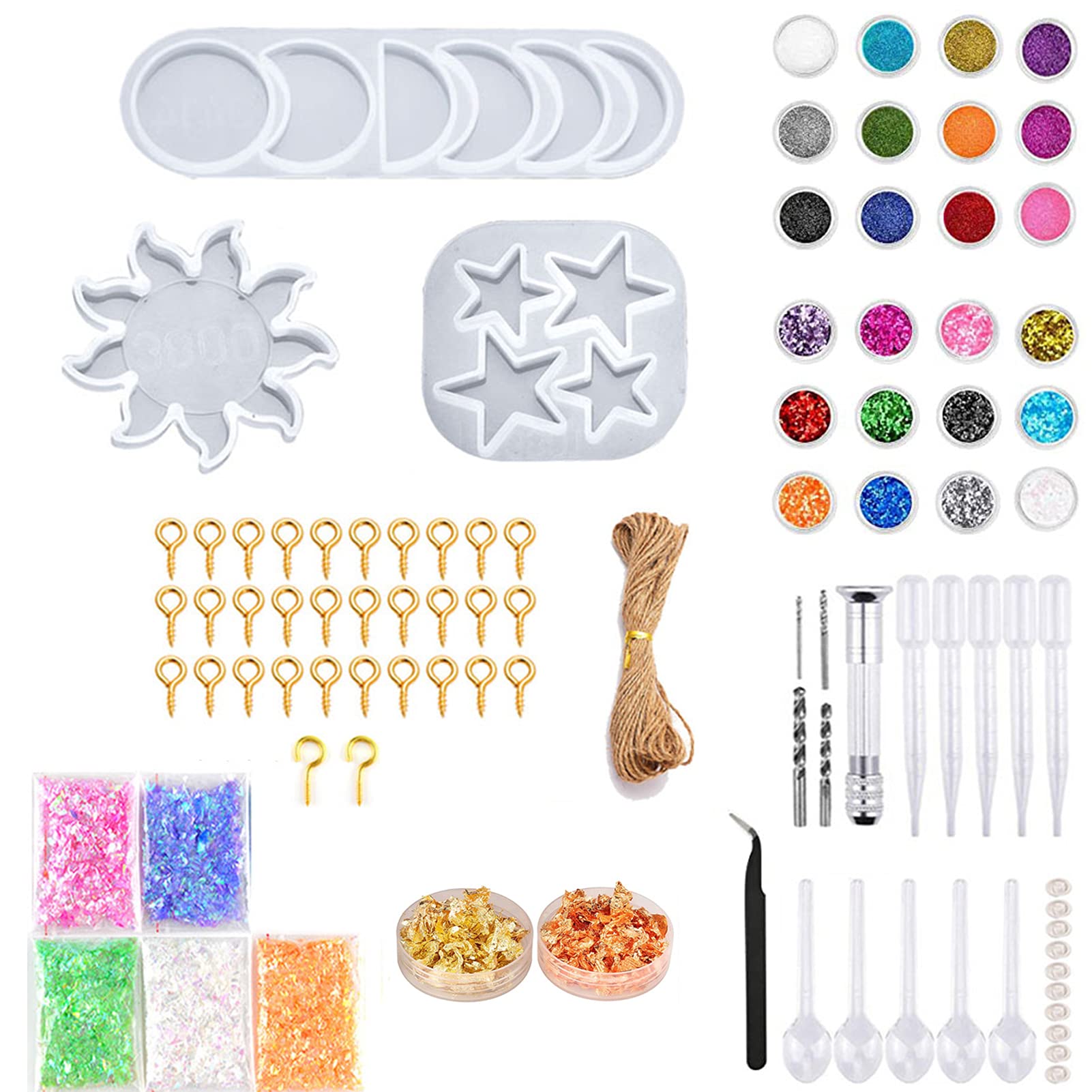 Sun Moon Stars Resin Molds, 89 pcs Silicone Epoxy Casting Molds,Moon Phase Resin Mold for Wall Hanging,Home Decor, Cake Decorations, DIY Resin Crafts