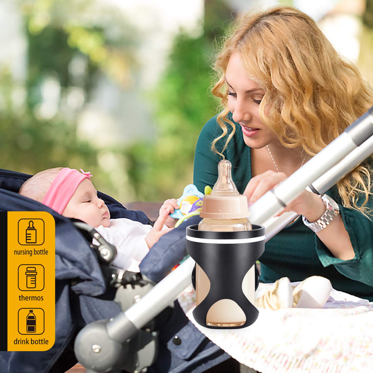 Stroller Drink Holder, Universal Cup Holders for Bikes, Trolleys or Walkers, Fits Most Cups