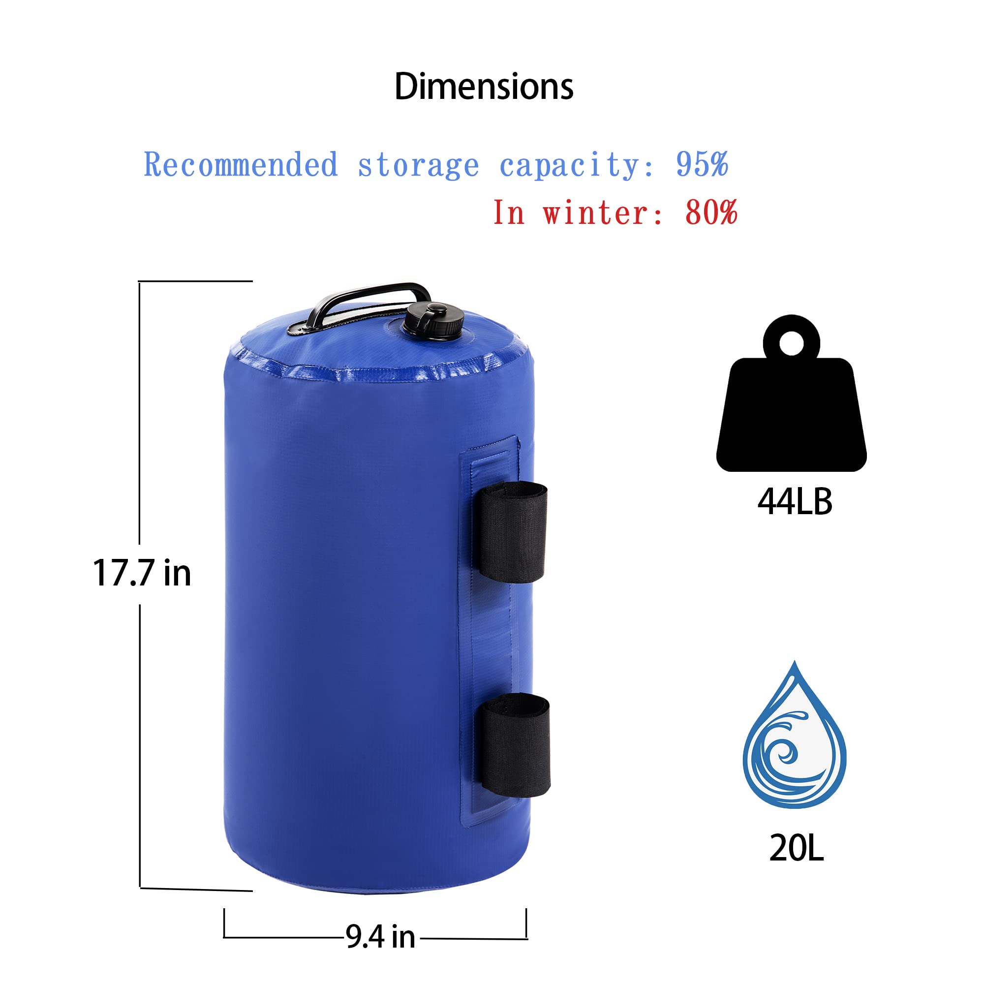 Winsper Canopy Weights Bag, 176 LBS Tent Weights Set of 4-20L Heavy Duty Portable Water/Sand Weights Strong Windproof for Pop up Canopy, Tent, Gazebo, Shelter Upgraded (Blue-20L)