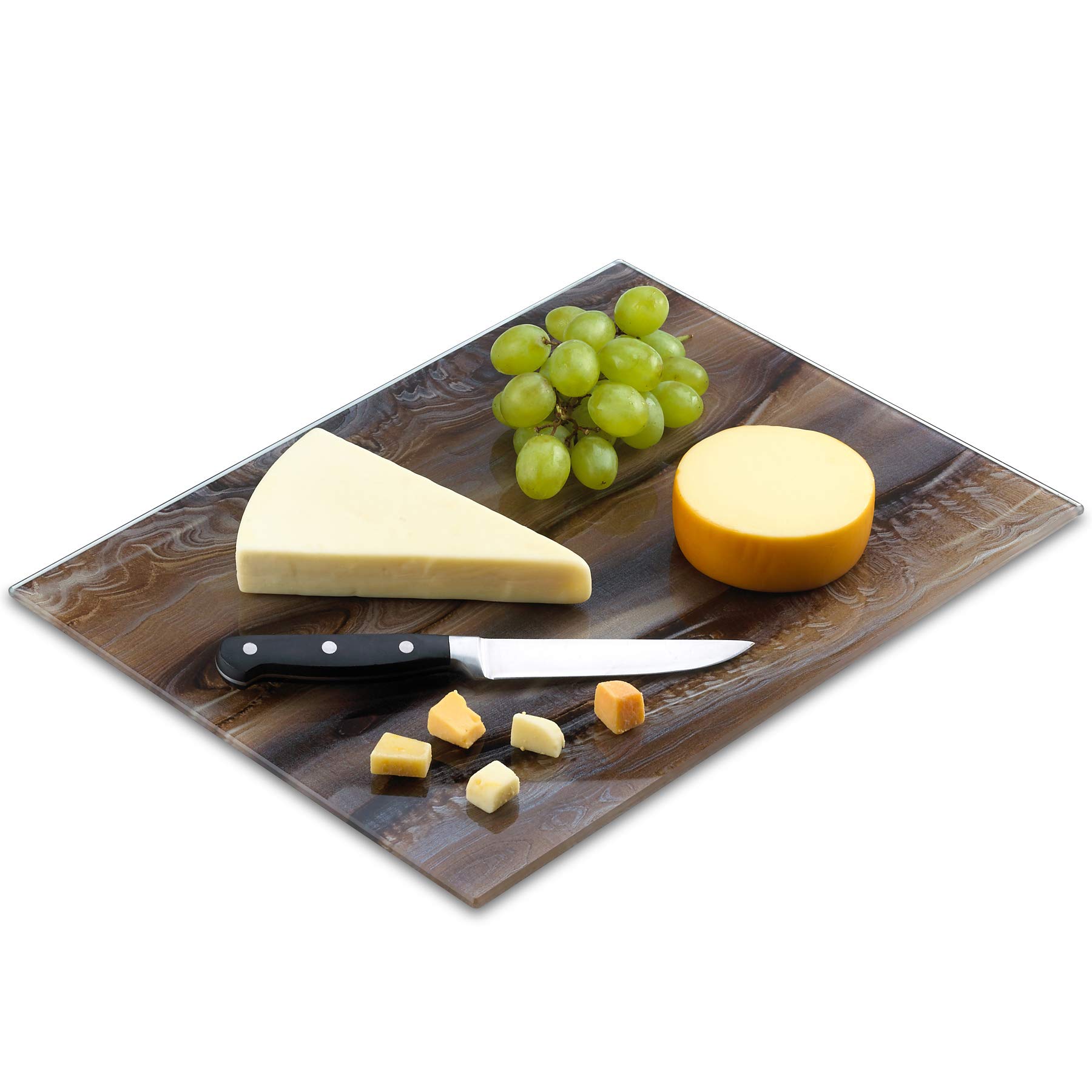 Tempered Glass Marble Pattern Cutting Board 16 x 20 Inch - Scratch, Heat, Shatter Resistant, Dishwasher Safe – Decorative Tray (White & Brown Marble)