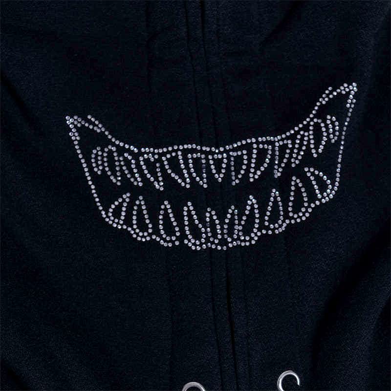 Women Men Rhinestone Graphic Zip up Hoodies Unisex Casual Oversized Jacket Coat Goth Punk Loose Sweatshirt (B-black dragon,M)