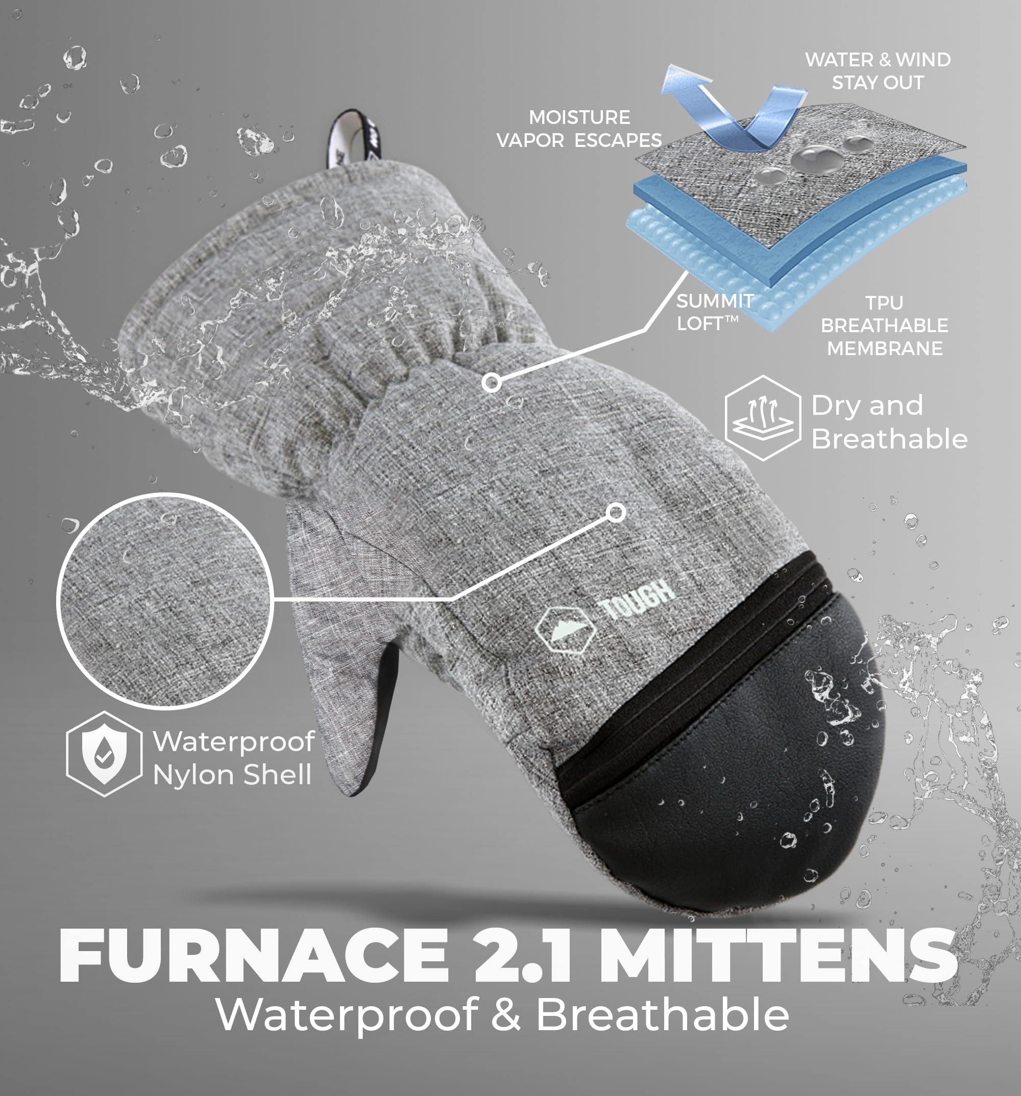 Tough Outdoors Winter Ski Mittens for Women & Men - Snow Mittens Cold Weather - Warm Insulated Waterproof Snowboard Gloves