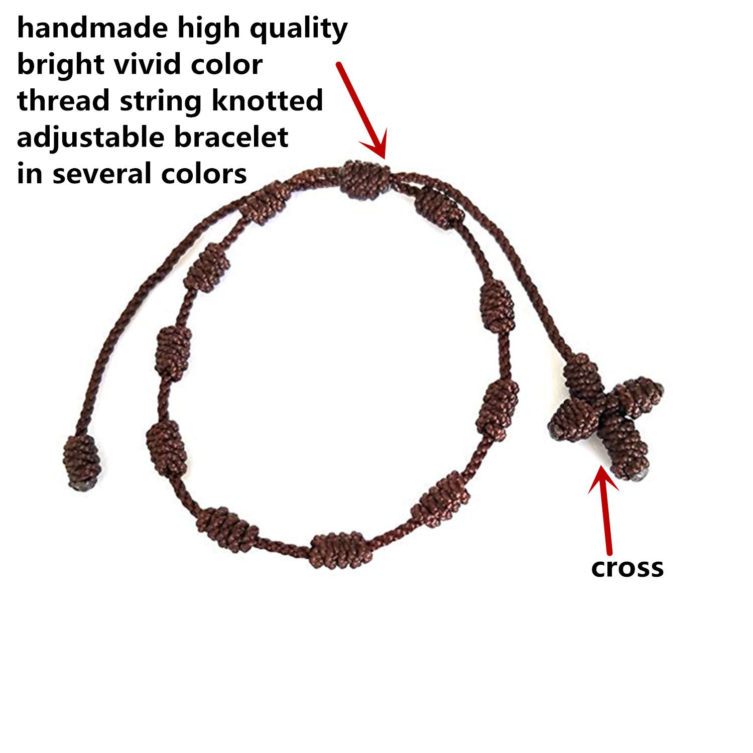 UoYu Set of 10 Handmade Rosary Cross Bracelets, Pulseras Decenarios