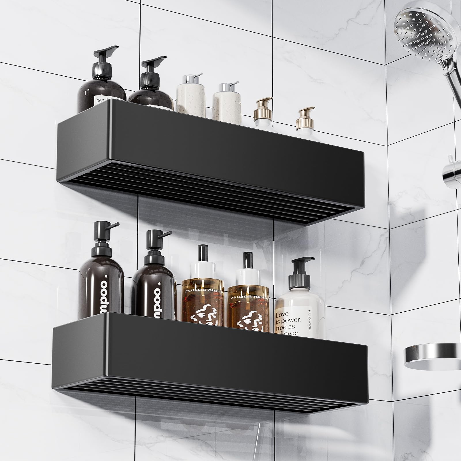 Statiem Adhensive Shower Caddy 2 Pack, Stainless Steel Shower Shelf for Inside Shower Drill-Free Shower Organizer for Bathroom Organization and Storage