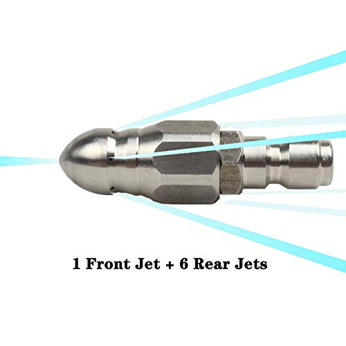 WILTEEXS Pressure Washer Sewer Jetter Nozzle, Drain Jet Hose Nozzle, 1/4'' Quick Connector, 5000 PSI