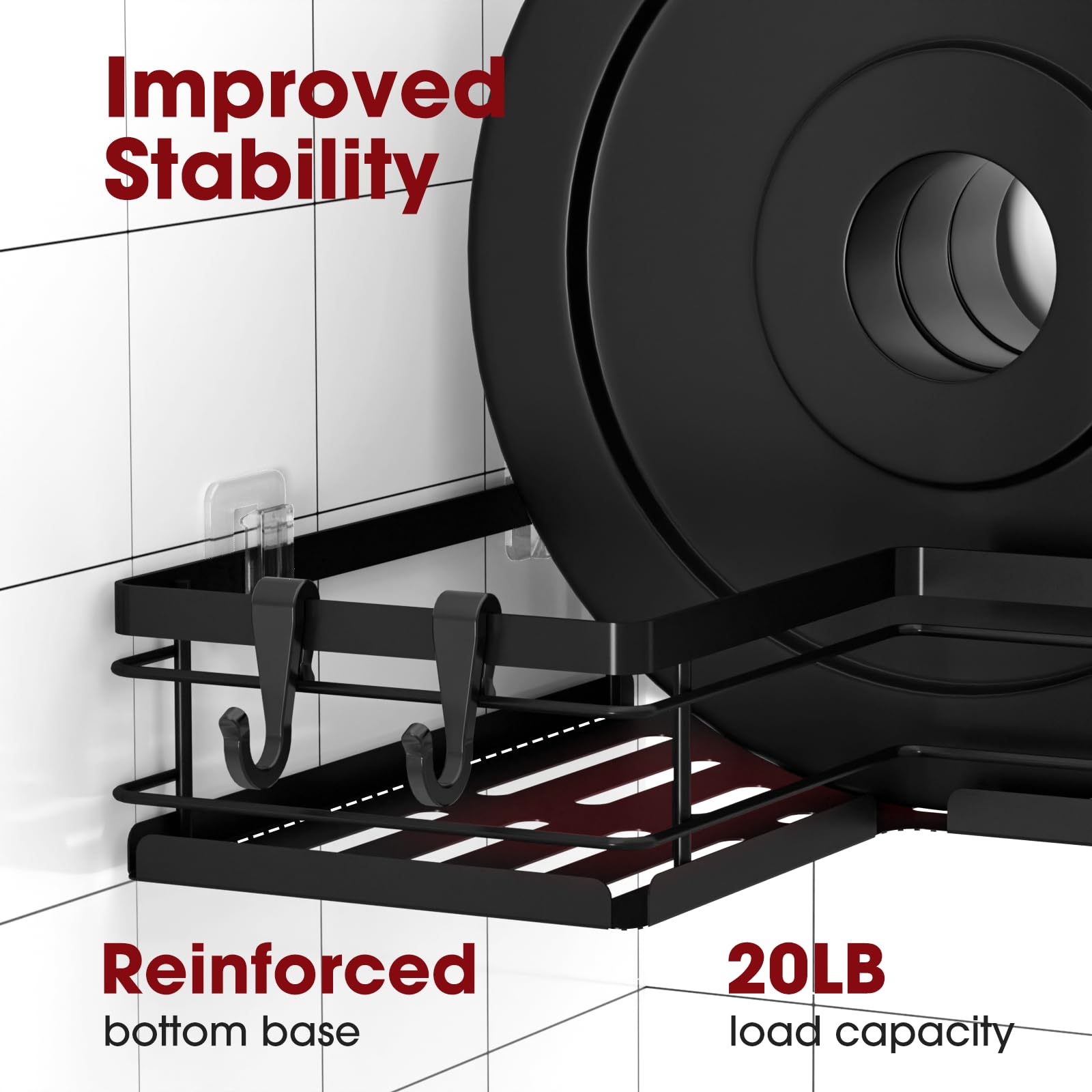 Sakugi Shower Caddy - 3 Piece Set, Corner Shower Shelves with Hooks & Soap Holder, Stainless Steel Shower Caddy for Corner, No Drilling Shower Shelf for Inside Shower, Shower Organizer, Black D