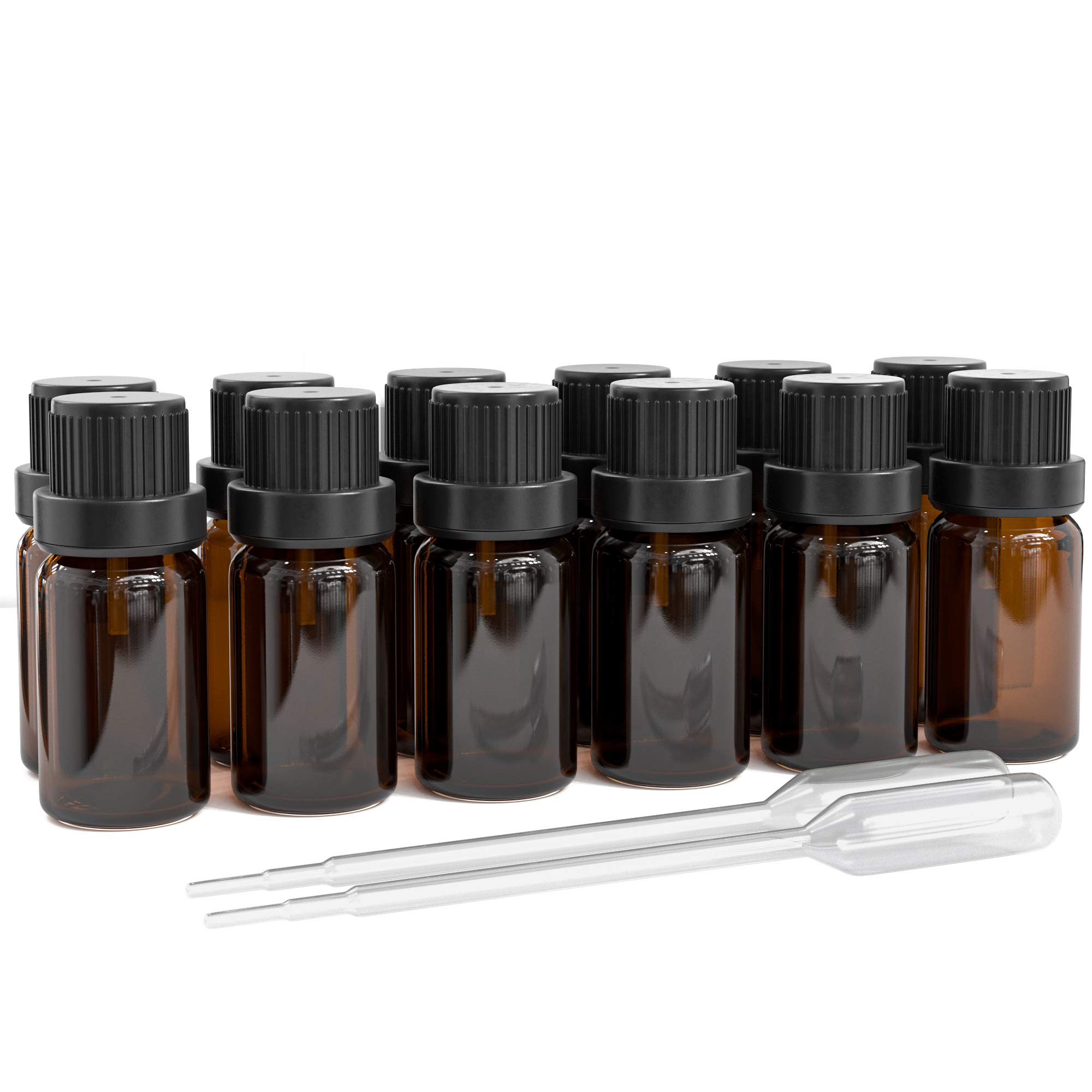 Two Scents Essential Oil Bottles - A set of 12 Amber glass bottles for essential oils, Aromatherapy, Perfume Samples, Mini 10 ml Glass Vials With Cap and Dropper | Complete Carrier Oil Kit – DIY