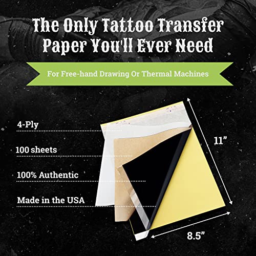 Spirit Tattoo Transfer Paper - A4-Size Stencil Paper for Tattooing - Certified Vegan and Easy Transfer Tattooing Transfer Paper with Vegetable Wax and High-Visibility Purple Dye (100 Count)