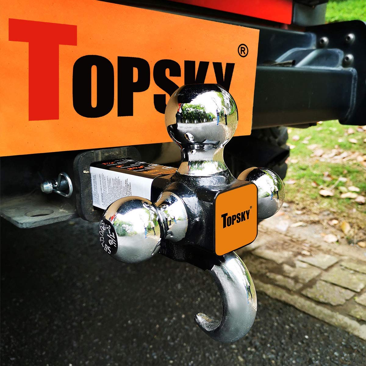 TOPSKY TS2011 Trailer Hitch Tri Ball Mount with Hook, 2 Inch Receiver, Hollow Shank Tow Hitch, Black and Chrome