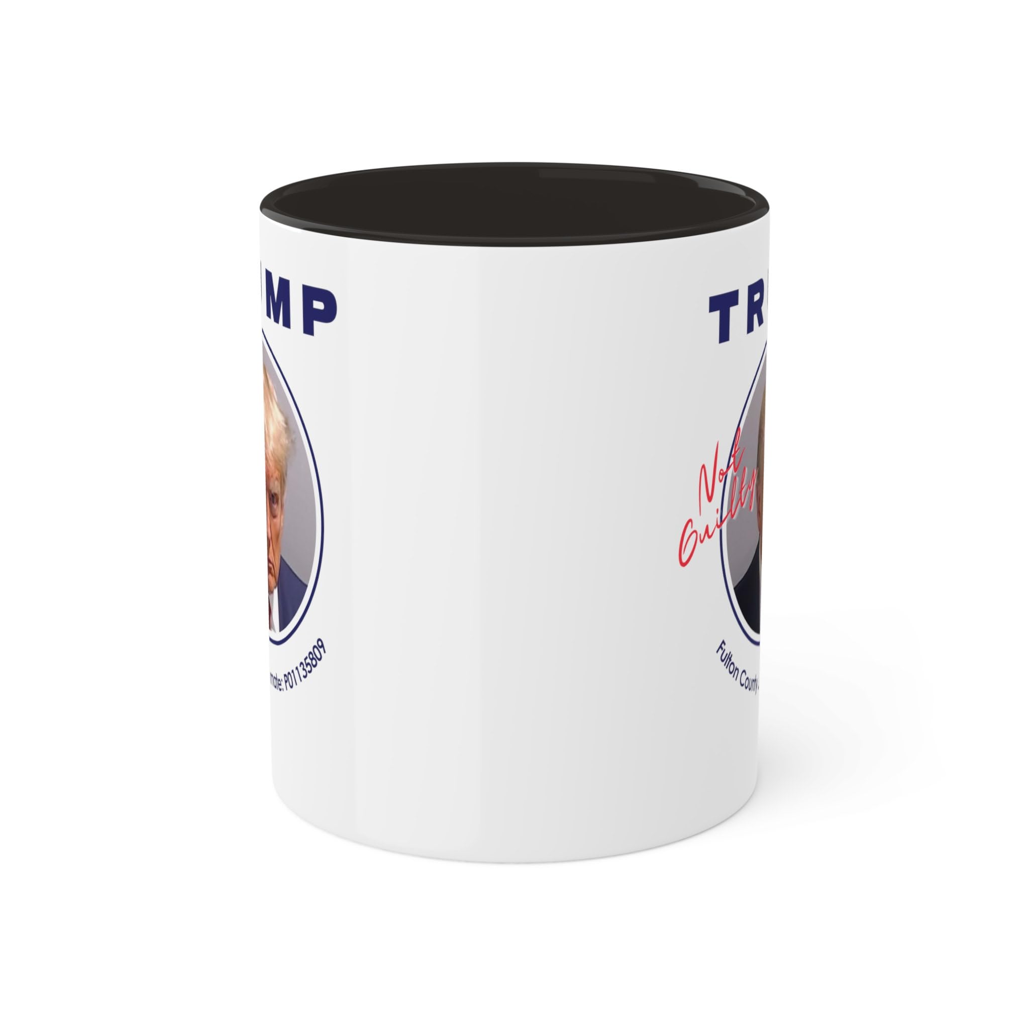 Two Sided 15oz Trump Mugshot Mug - Trump Not Guilty Inmate No. P01135809 Ceramic Coffee Mug - Gift for Any Trump-Loving Conservative (Blue)