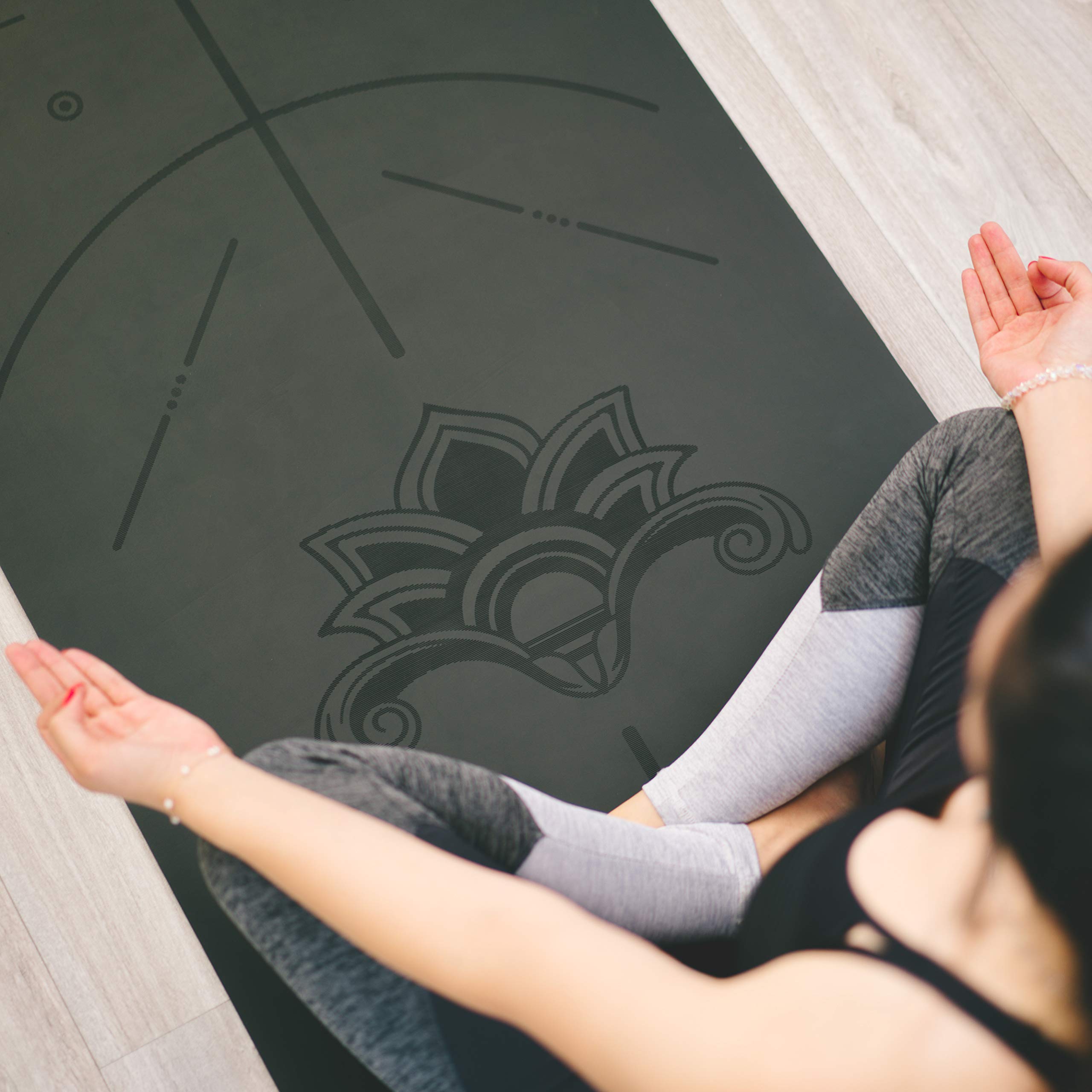 Yoga Mat 5mm Thick BE Premium Yoga Exercise Mat with Carry Strap, ARC Alignment Dry Grip Pro Technology - Moisture Wicking 100% Polyurethane Leather Top and Non-Slip Rubber Bottom for Hot Yoga,