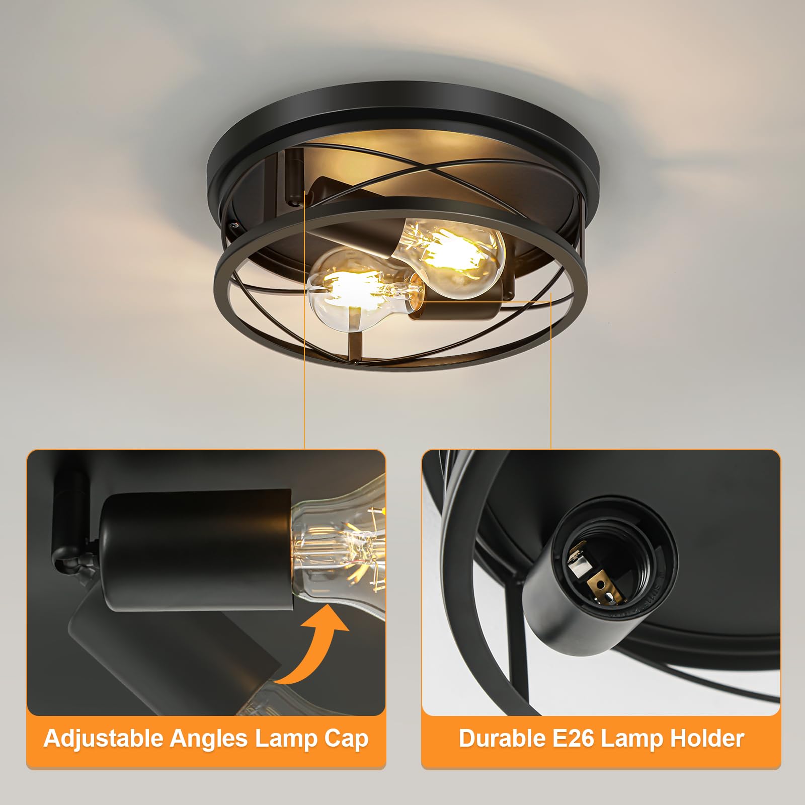 VIOLOEMI Farmhouse lights Industrial Ceiling Lamp of 2 Pack Flush Mount Hallway ceiling lights fixtures Bedroom Ceiling Lamp Kitchen round lights(Bulbs Not Included)