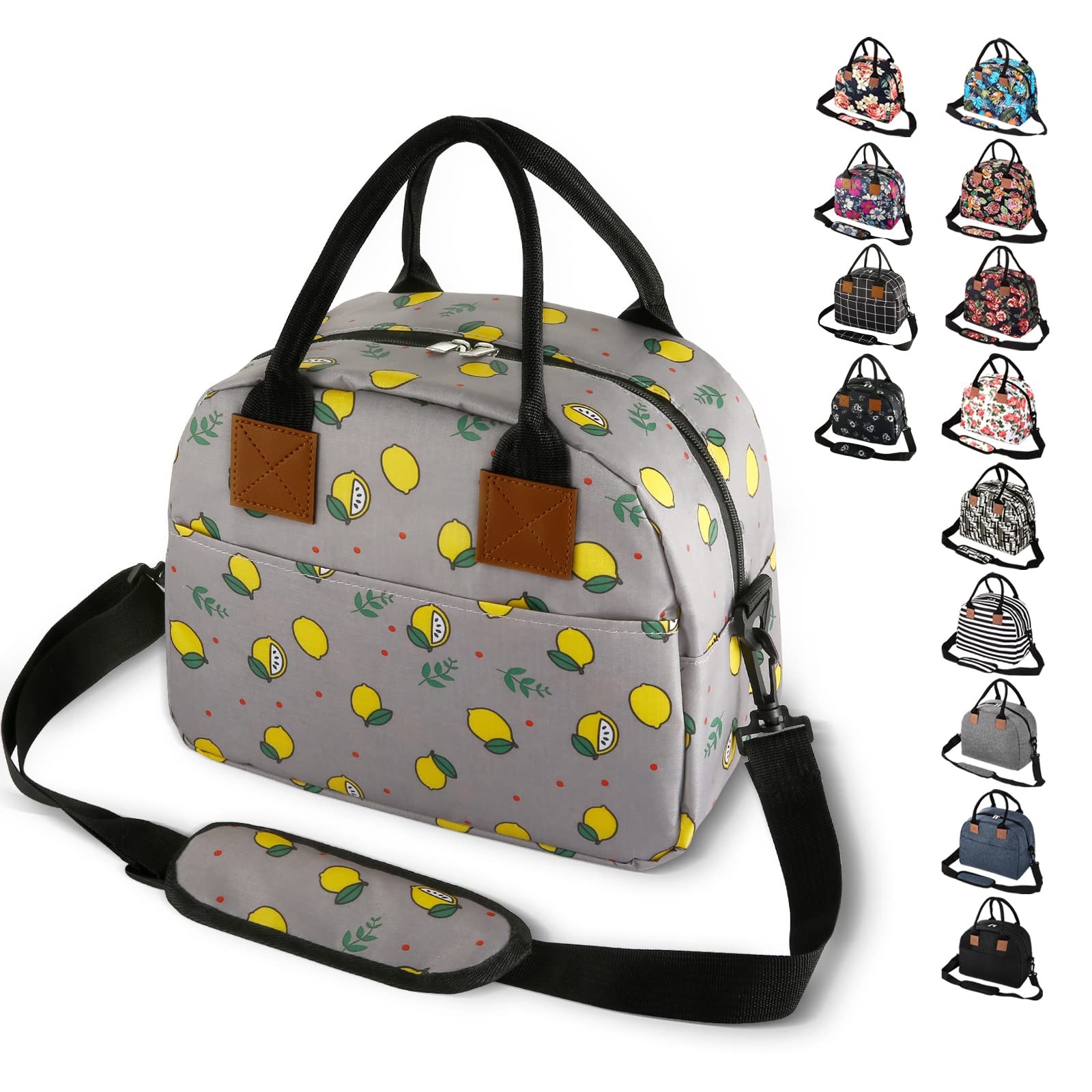 WOOMADA Insulated Lunch Bag for Women/Men, Reusable Lunch Box for Office Picnic Camp Beach, Lunch Tote Bag, Leakproof Lunch Cooler Bag with Adjustable Shoulder Strap(Cyan Rose)