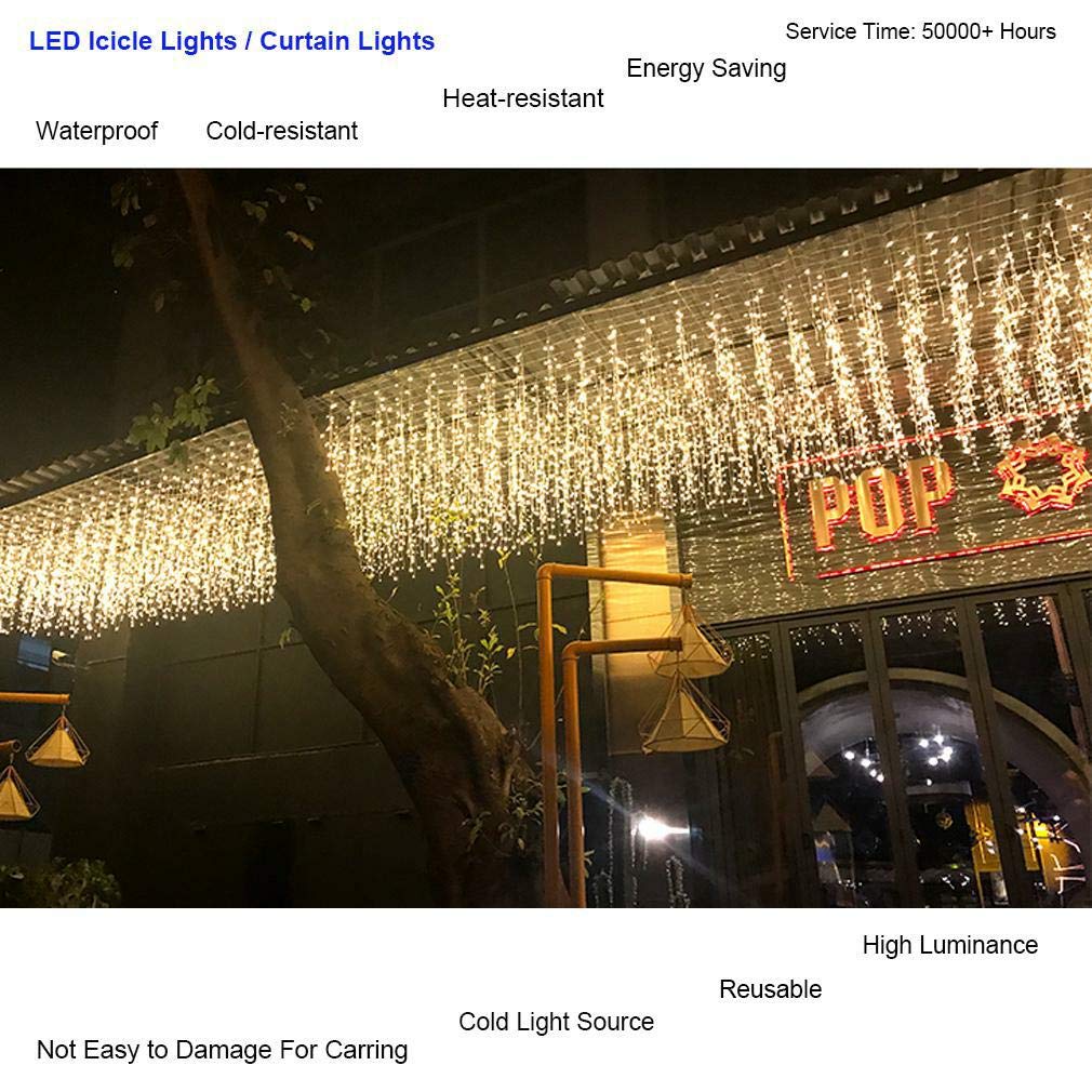 ZIMINGU Icicle Diwali Lights Outdoor, Christmas Hanging Window Curtains Dangling 13FT 96LEDs 8 Modes Weeping Willow Ceiling Fairy String Lights for Indoor Decorations, Warm White 4M