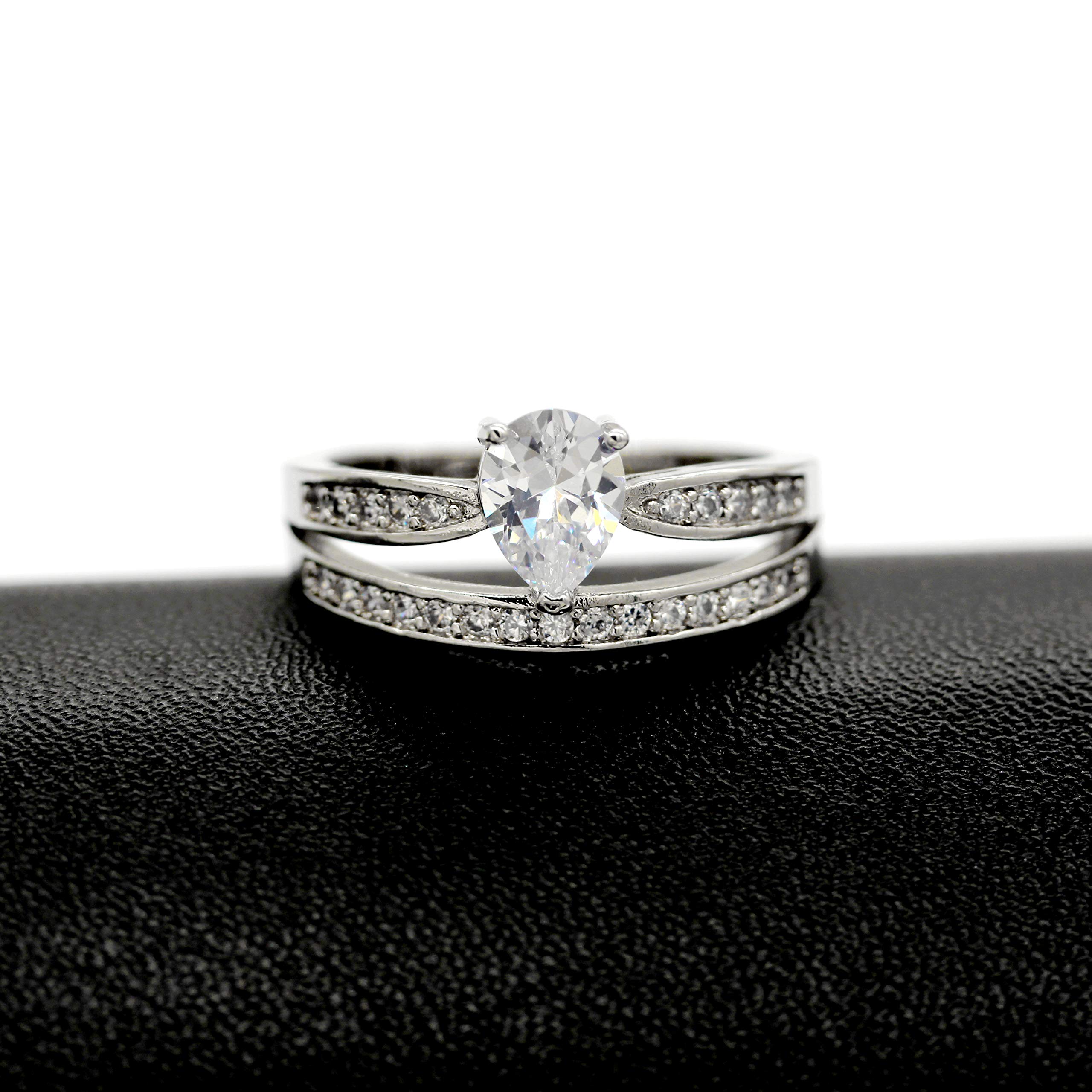 Uloveido Pear Cut Simulated Diamond Stack Rings with Micro Pave AAA Cubic Zirconia Eternity Band Wedding Jewelry Women Y457 (White, 6)