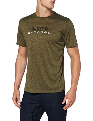 Salomon Men's Standard Agile Graphic Running Tee, Olive Night/Martini Olive/Heather, X-Large