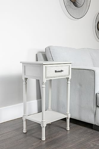 Winter Stone Finished Wooded End Table with Drawer and Storage Shelf, Easy No-Tool Assembly, Black Metal Handle, Smooth Wood Glides for Effortless Use. End Table Nightstand
