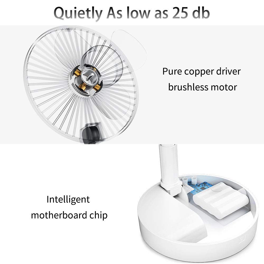 VS-Foru Height Adjustable Desk Fan-Folding and Portable Floor Fan-4 Speed Mini USB Fan-Rechargeable Camping Fan Use for Home Outdoor and Office