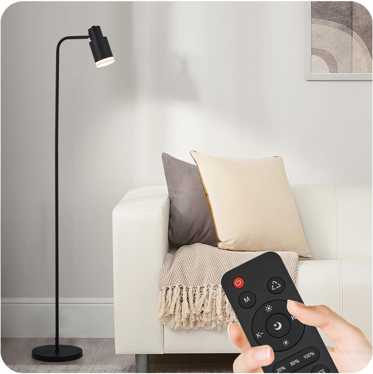 TXONE Modern Floor Lamp, Industrial Floor Lamp,Remote Control & Touch Floor Lamp,Dimmable Triple Color Temperature (3000K - 6000K),LED Standing Lamp for Living Room,Bedroom,Office Tall Lamp (Black)