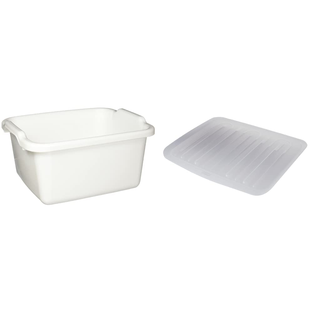 Rubbermaid Dish Bucket, 15.6-Quart, Clear,White & 18 in. L x 14.7 in. W x 1.3 in. H Clear Plastic Dish Drainer