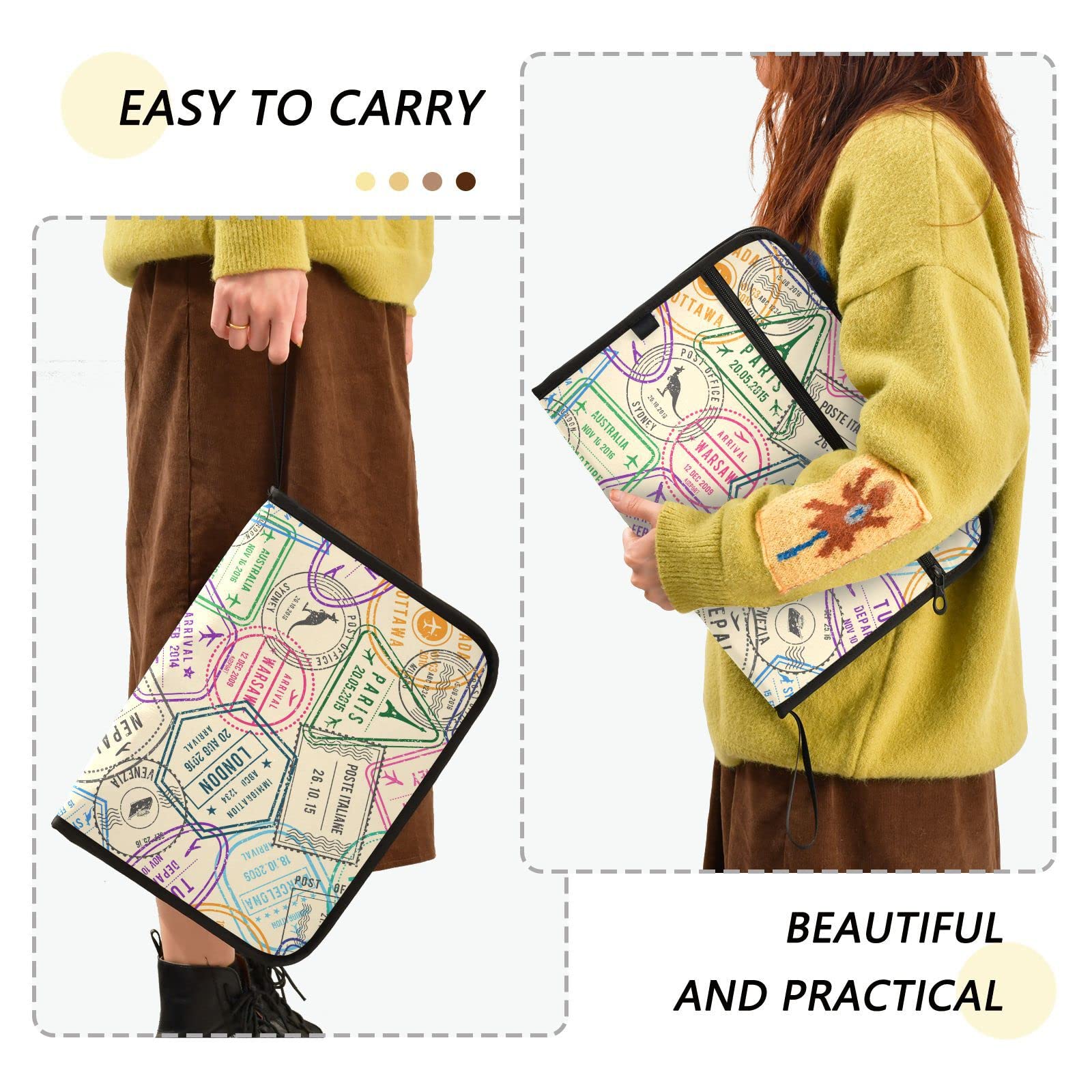 Travel Stamps Visa Accordion File Organizer Portable Document Receipt Organizer File Folders with Pockets Labels Card Organizer for Home Office School Supplies