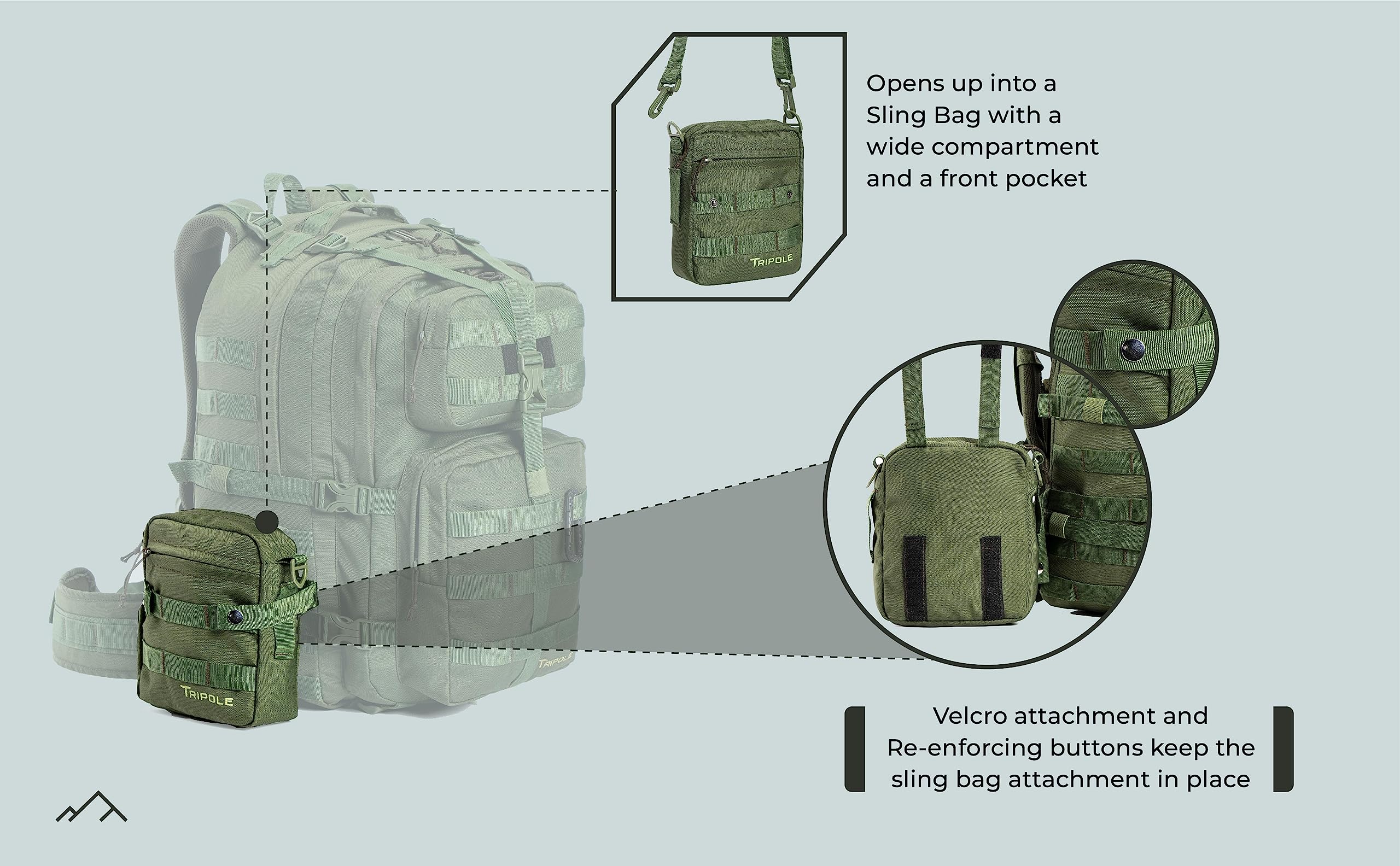 Tripole 45 Ltrs Backpack With Sling Bag Attachment (Alfa_Army Green)