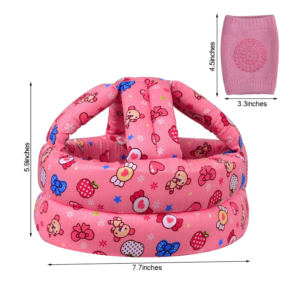 TORASO Baby Helmet & Baby Knee Pads for Crawling,Infant Helmet & Walking Baby Helmet,for Age 6-36 Months,Pink Candy(B)