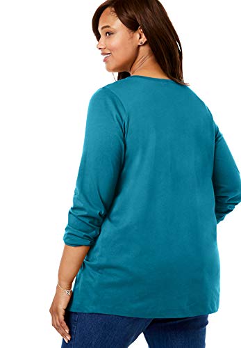 Woman Within Women's Plus Size Perfect Long-Sleeve V-Neck Tee - 2X, Waterfall
