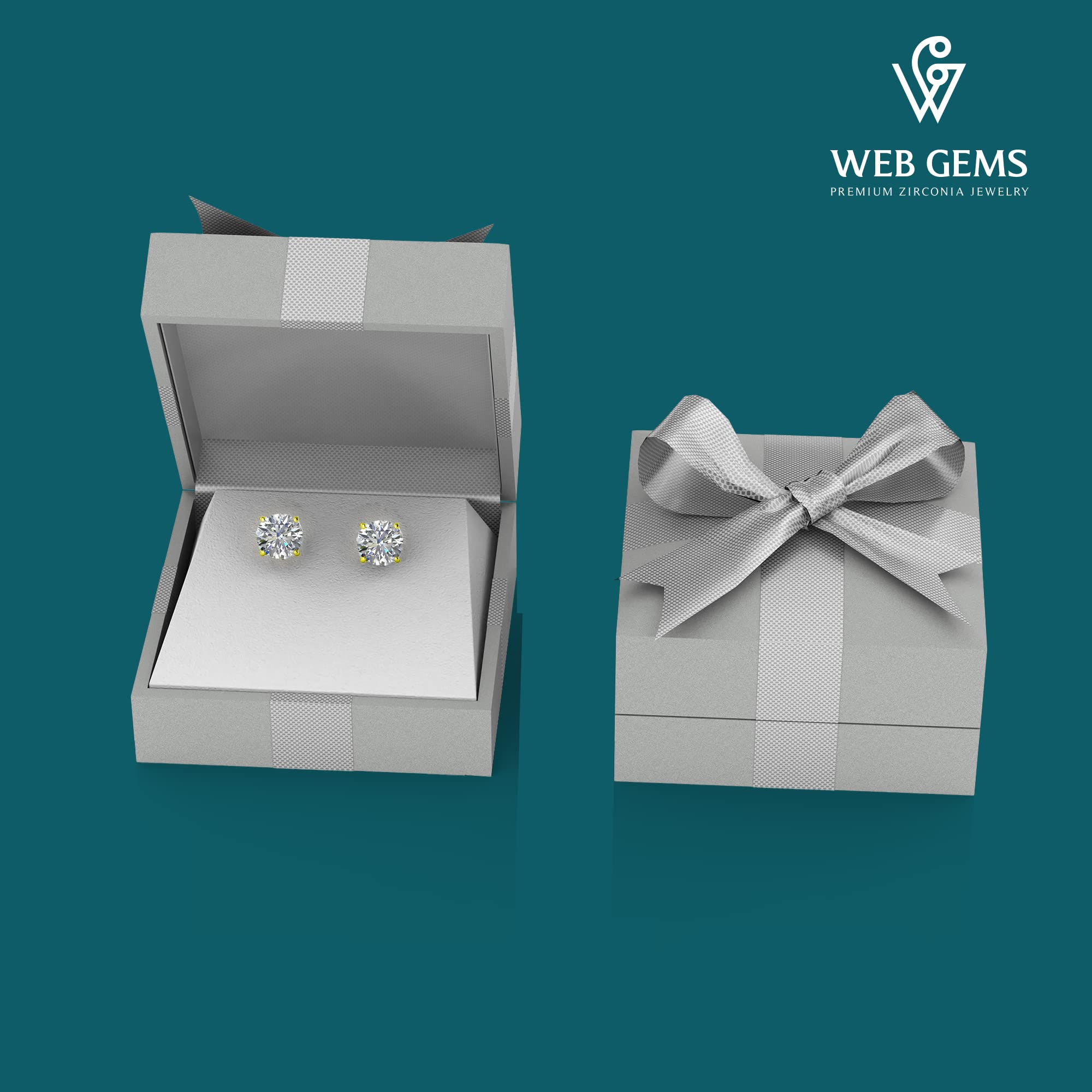 Web Gems Pure Brilliance Simulated Diamond Cubic Zirconia Stud Earrings For Women – Solid 14K White Gold Post And 925 Sterling Silver Basket – Premium Quality Faux Diamond Stud – 8mm