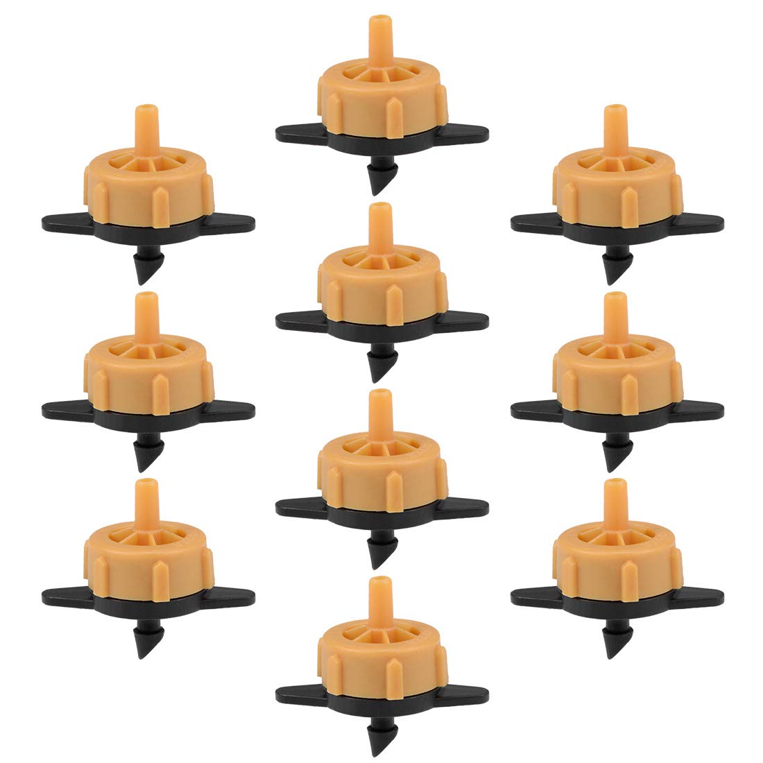 uxcell Pressure Compensating Dripper 0.5 GPH 2L/H Emitter for Garden Lawn Drip Irrigation with Barbed Hose Connector, Plastic Black Orange 50pcs