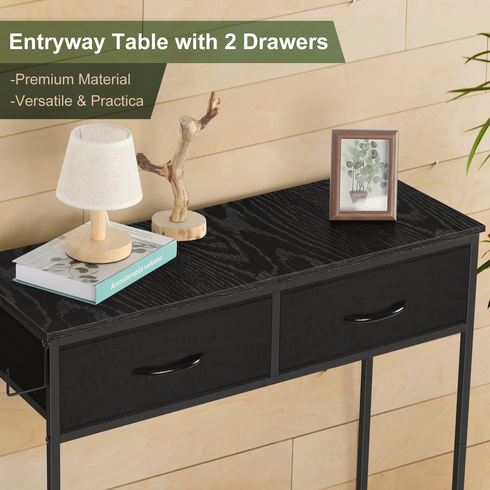 Small Entryway Table with 2 Drawers, Console Table with Storage, Rustic 31.5" Narrow Sofa Table Entrance Table for Hallway, Living Room, Foyer, Behind Couch Table with Storage and Fabric Drawers