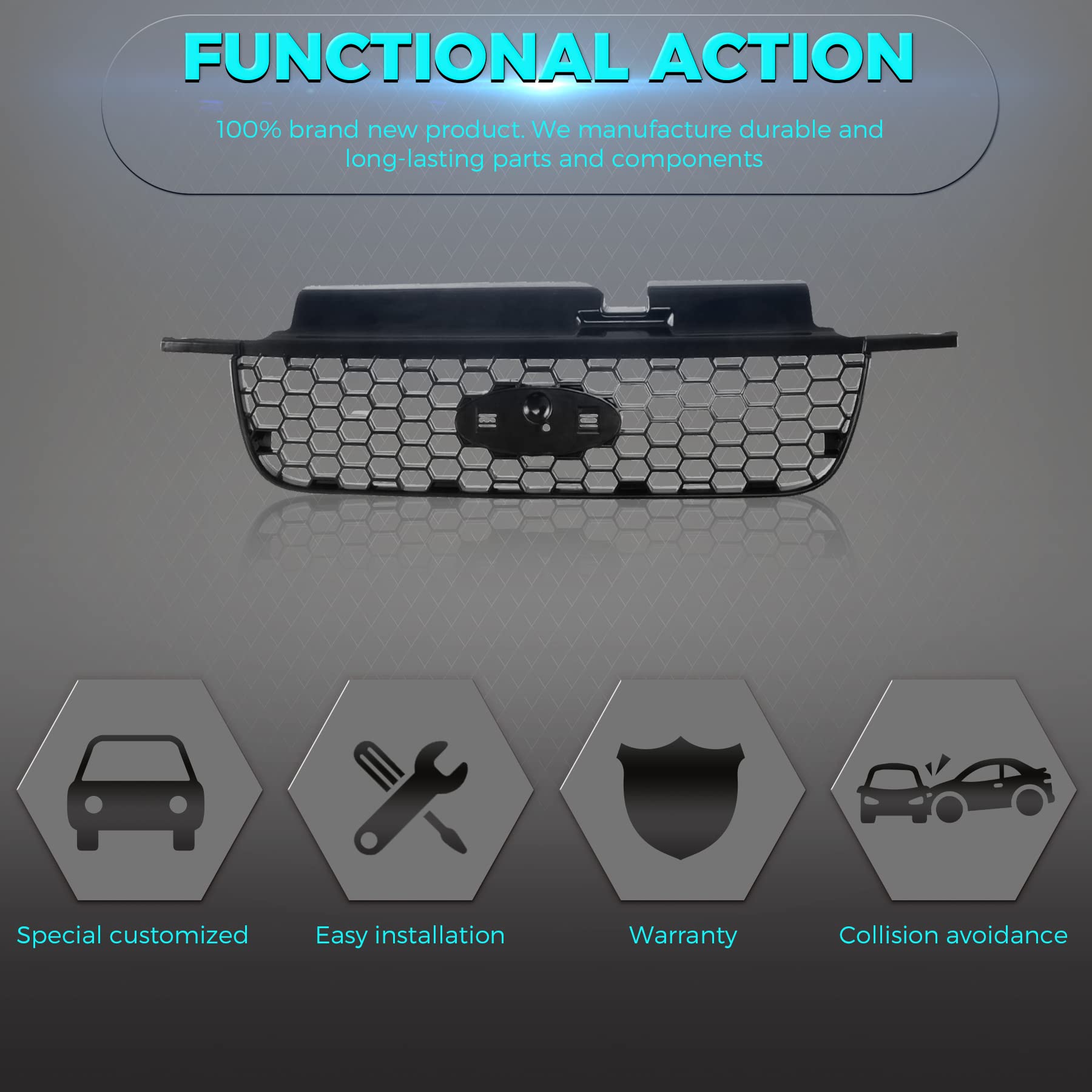 Titanium Plus Autoparts 2005-2007 Compatible With FORD Escape Front Grille Grill Black FO1200446 5L8Z8200AAB