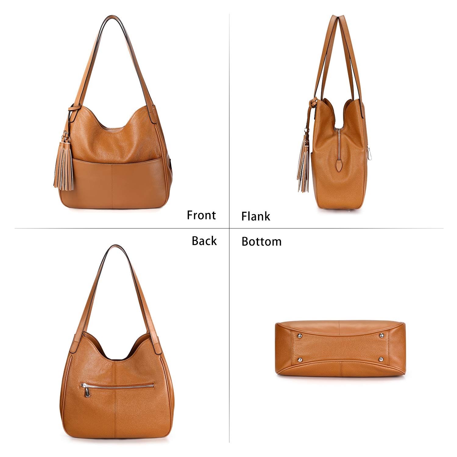 S-ZONE Women Shoulder Bag Leather Hobo Purses Medium Handbags Multi-pocket Tote with Tassel