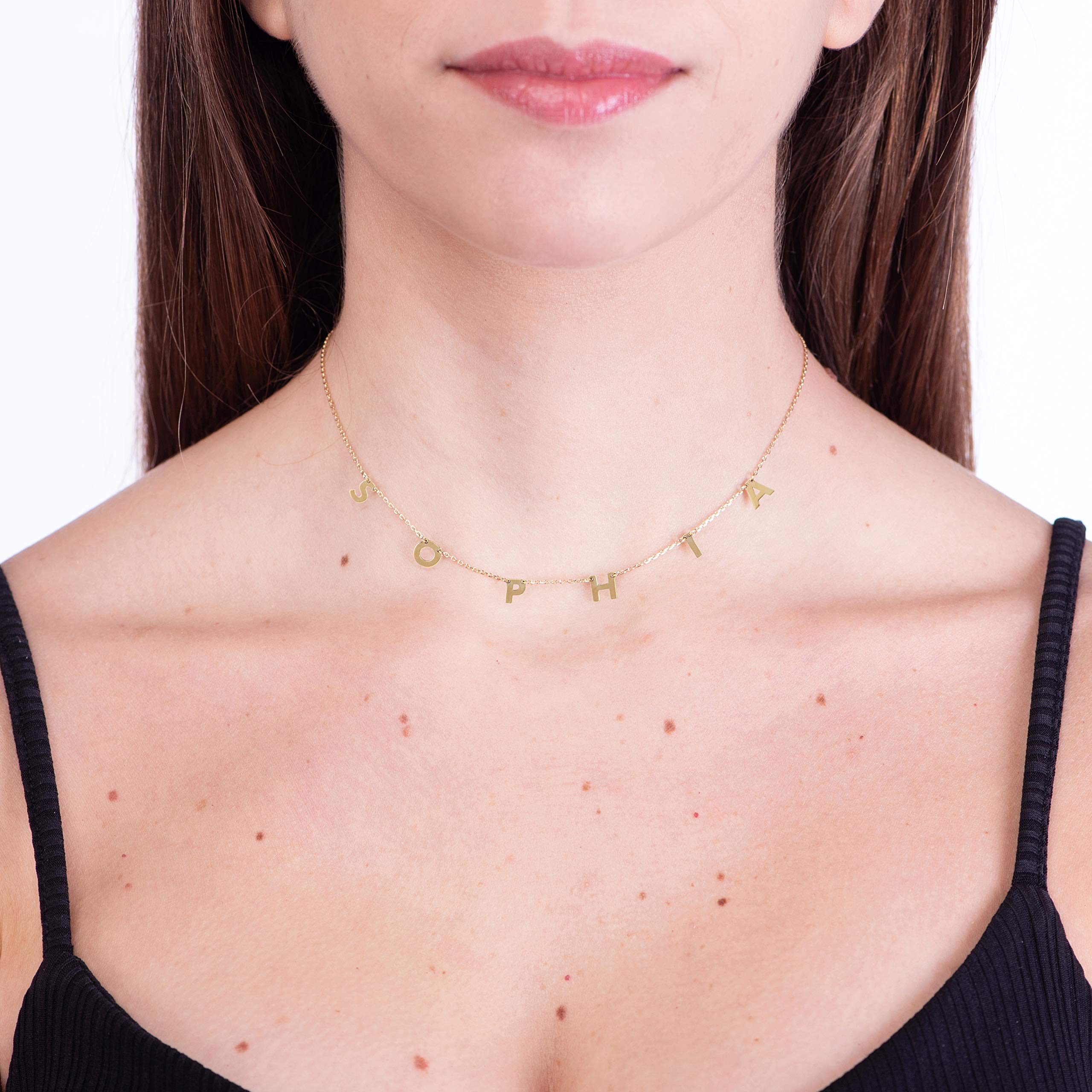 YOSI ALTMANN Personalized Name Necklace14K Real Gold Customized jewelry 14k gold Mini Spaced Dainty Name Necklace