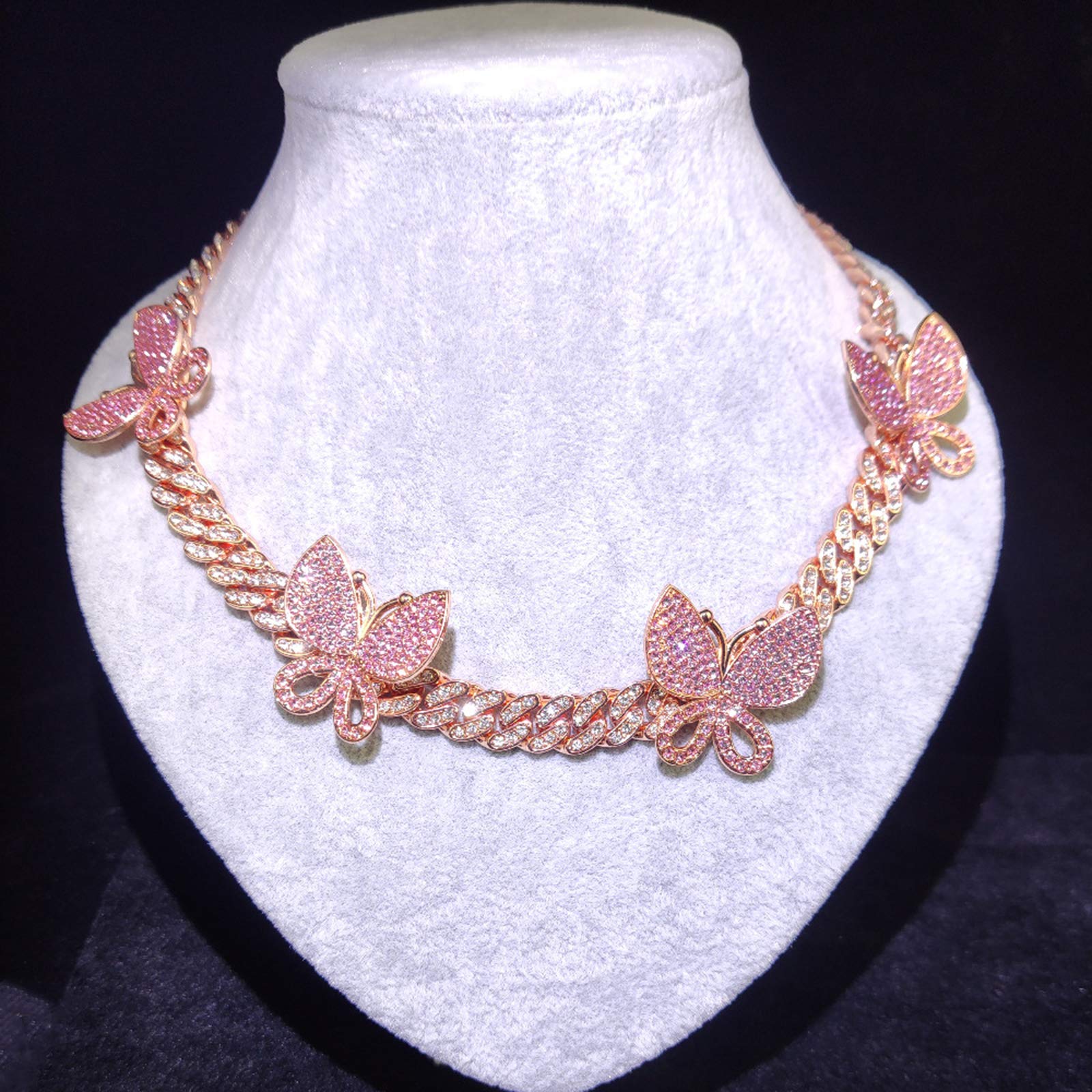 YBMYCM Butterfly Cuban Necklace Crystal Collars Cuban Link Chain Iced Bling Butterfly for Women Hip Hop Rapper Jewelry