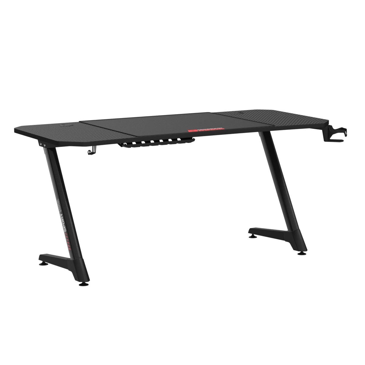 VITESSE Ergonomic Gaming Desk 55 Inch, Z Shaped Office PC Computer Desk with Mouse Pad, Gamer Tables with Gaming Handle Rack, Cup Holder Headphone Hook