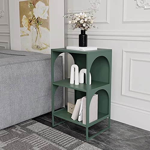 Sofa Side Table Couch Table Green Night Stand End Table with 2 Tier Storage Shelf Farmhouse Sofa Side Table for Small Spaces, Bedside Table for Living Room Bedroom, Stable Metal Frame End Table Coffe