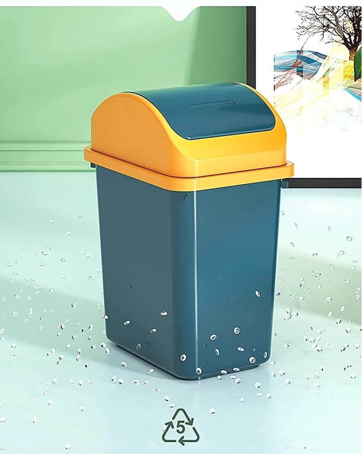 Trash Can Kitchen Trash Bin Flip Bin Trash Can 10 Litre Plastic Indoor Recycle Recycling Waste Bin with Shake Lid Garbage Can Bedroom Garbage Bin (Color : Blue, Size : 18 * 18 * 32.5cm)