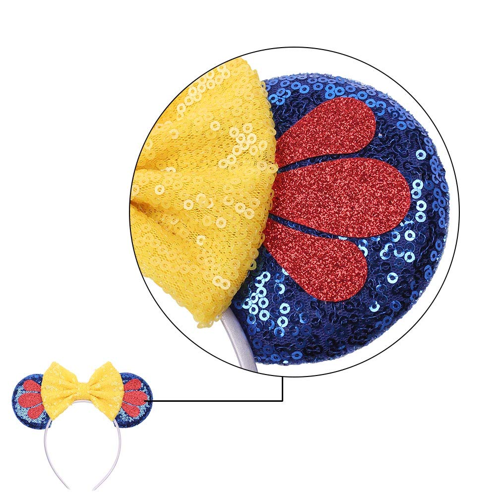 YanJie Snowwhite Mouse Ears Headband, SequinSparkle Bow Hairband Hair Accessories Costume(Yellow)