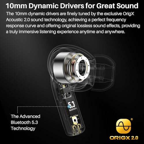 TOZO T20 Wireless Earbuds Bluetooth Headphones 48.5 Hrs Playtime, IPX8 Waterproof, Dual Mic Call Noise Cancelling with Wireless Charging Case Black