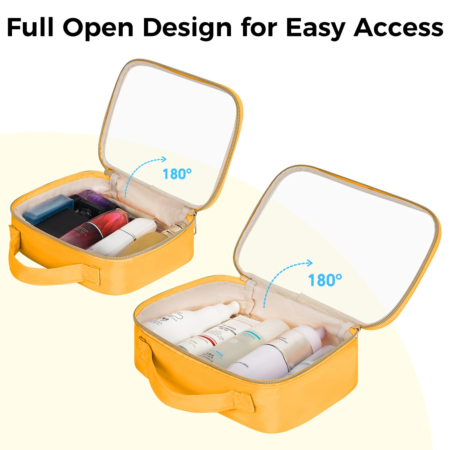 WANDF TSA Approved Toiletry Bag Large Opening 2 Pack Clear Makeup Bag with Handle Carry-on Travel Accessories Quart Size Toiletries Cosmetic Pouch for Women (Orange)